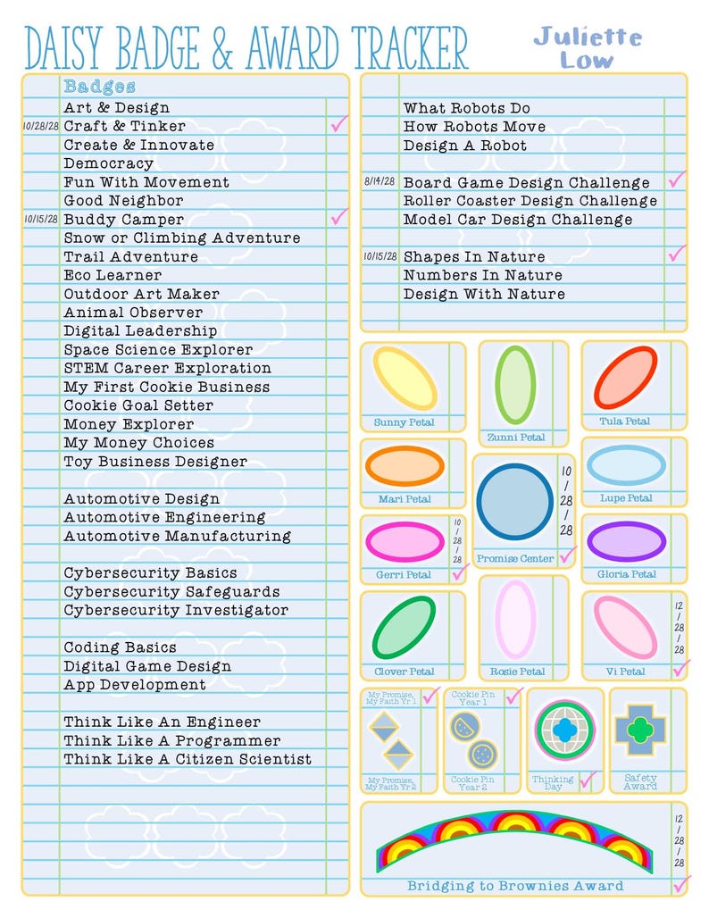 Girl Scout Daisy *2025-2026 UPDATE* New Version Badge Award Tracker ...