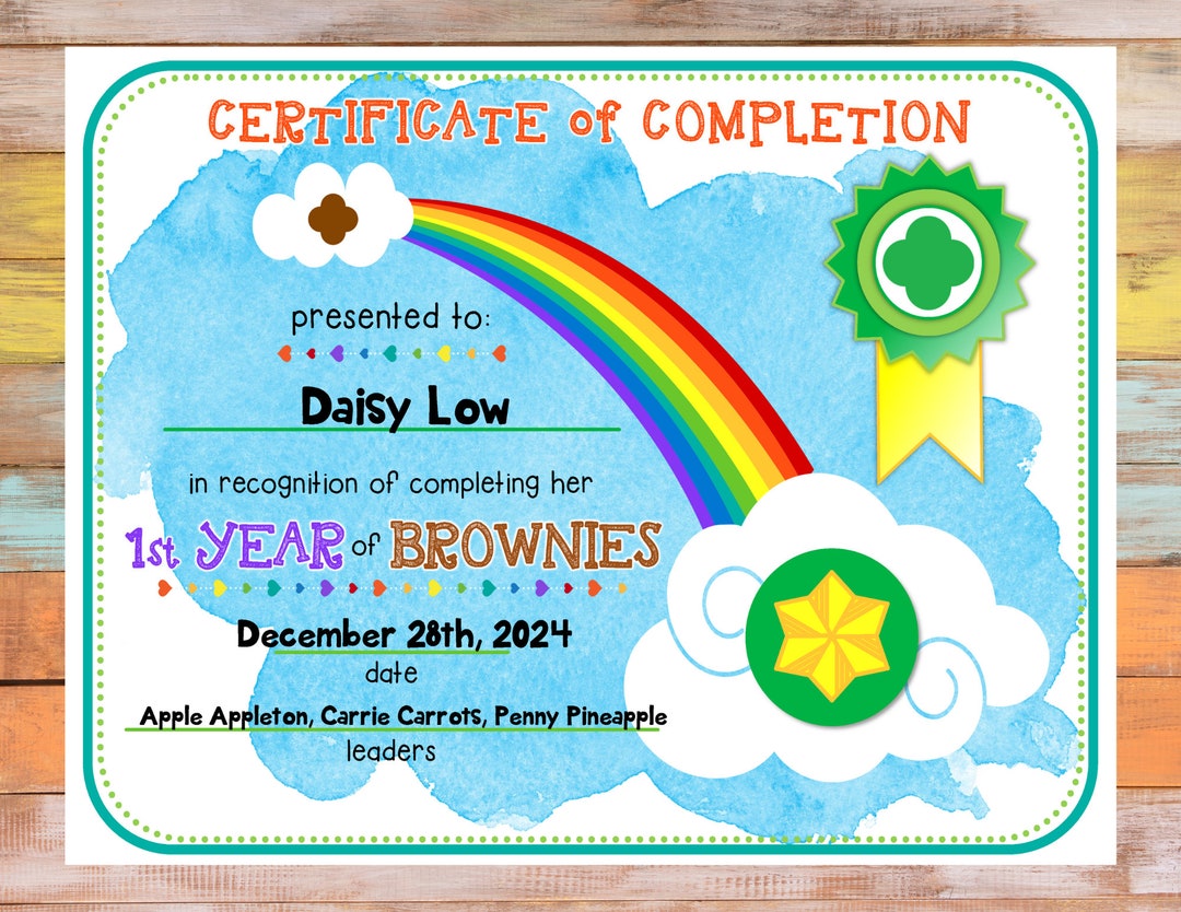 1st Year Brownie Girl Scout Completion Certificate Fillable Edit ...