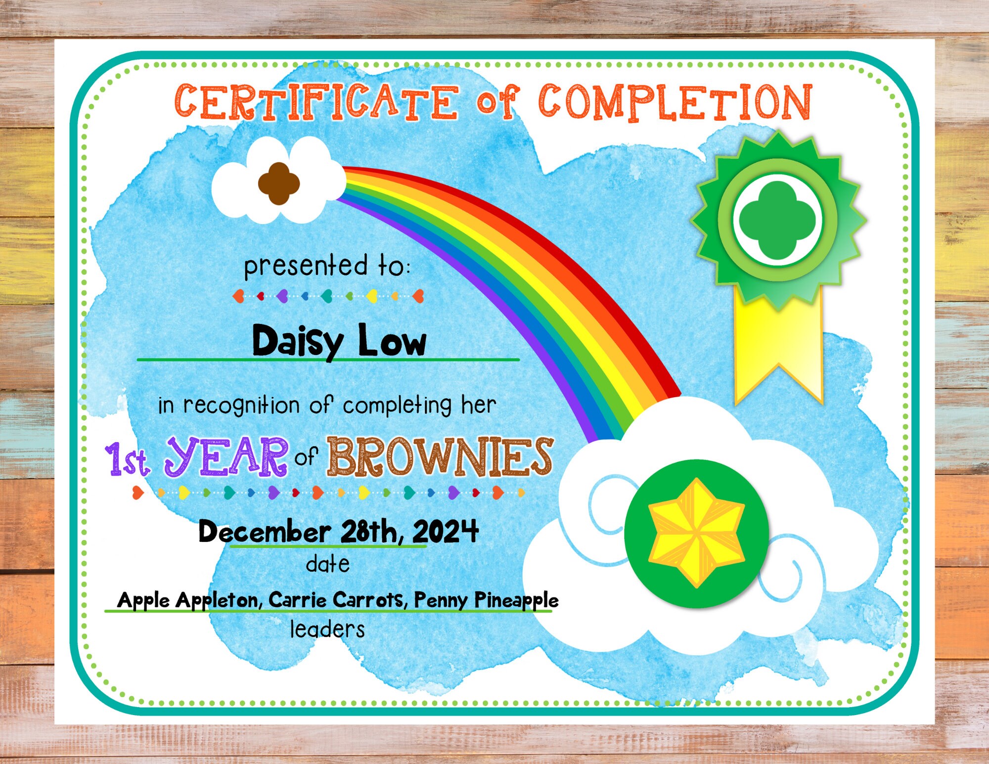 1st Year Brownie Girl Scout Completion Certificate Fillable Edit ...