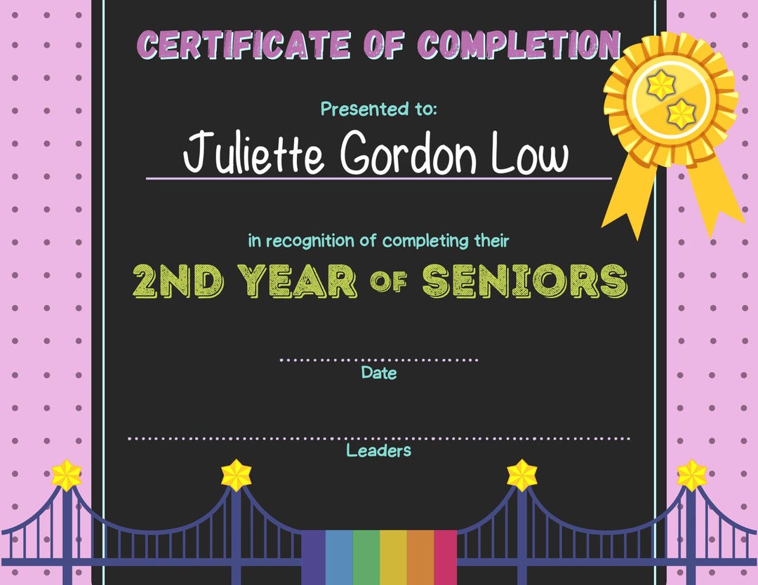 Modern 2nd Year of Senior Girl Scout Bridging Troop Certificate *fits ...