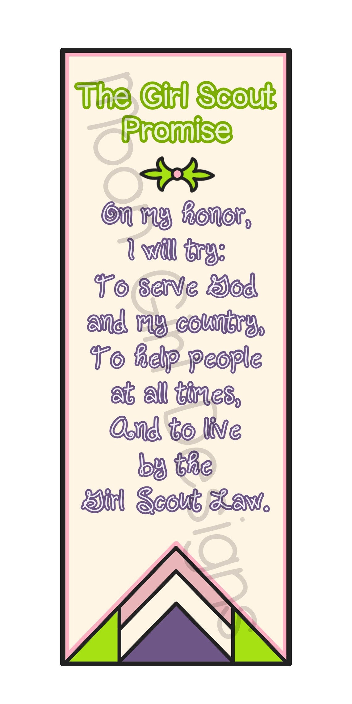 Girl Scout Promise Law Bookmark Gift Printable PDF Template Download - Etsy