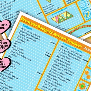 Brownie Badge Award Tracker Retro Checklist Chart Fillable Edit Printable PDF Download - Etsy