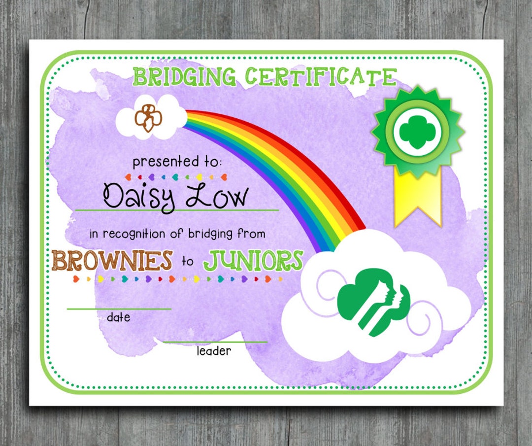 Brownie Junior Girl Scout Bridging Troop Certificate Template - Etsy ...