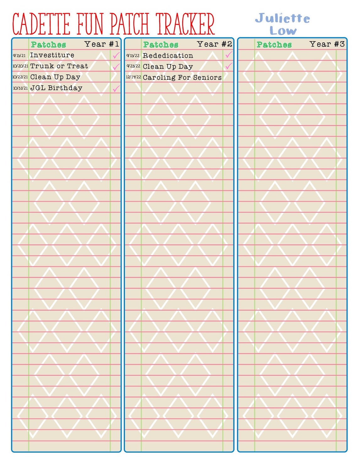 Cadette Girl Scout FUN PATCH Tracker Checklist Chart Fillable - Etsy