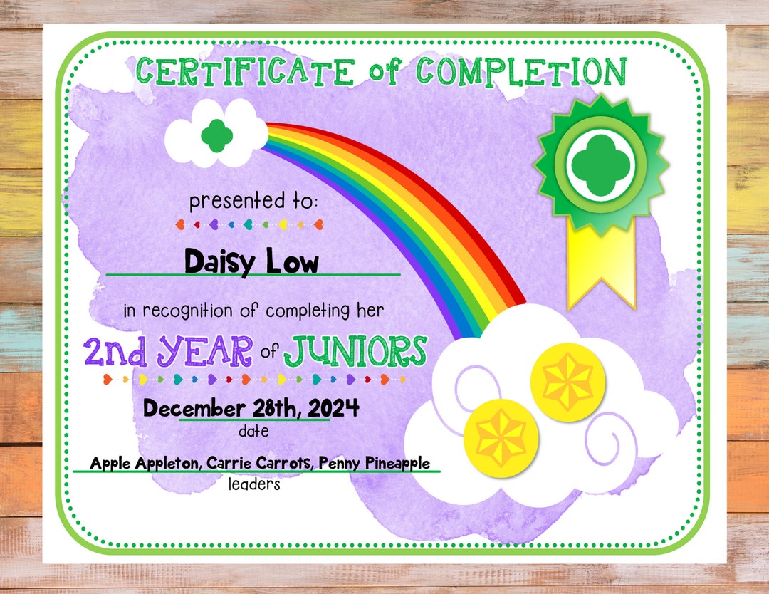 2nd Year Junior Girl Scout Completion Certificate Fillable Edit ...