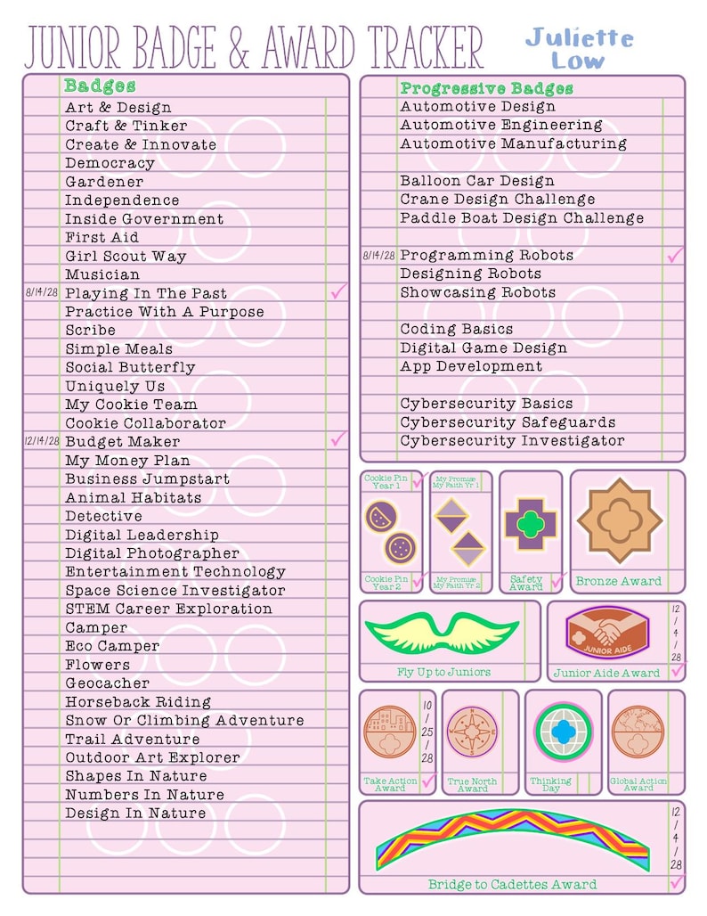 Girl Scout Junior *2025-2026 UPDATE* New Version Badge Award Tracker ...