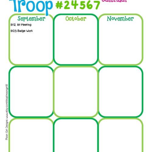 Brownie Girl Scout Yearly Troop Calendar Fillable Edit - Etsy