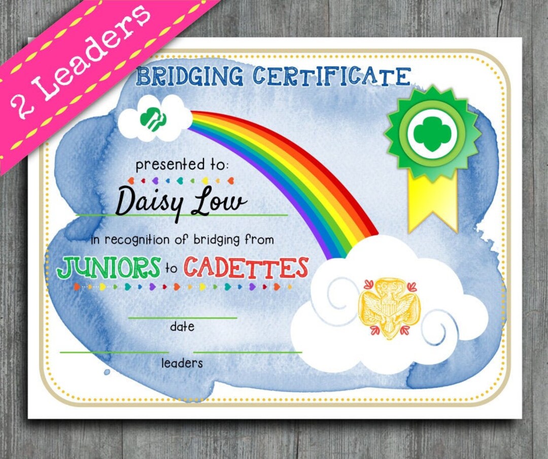 Junior Cadette Girl Scout Bridging Certificate 2 Leaders Template ...