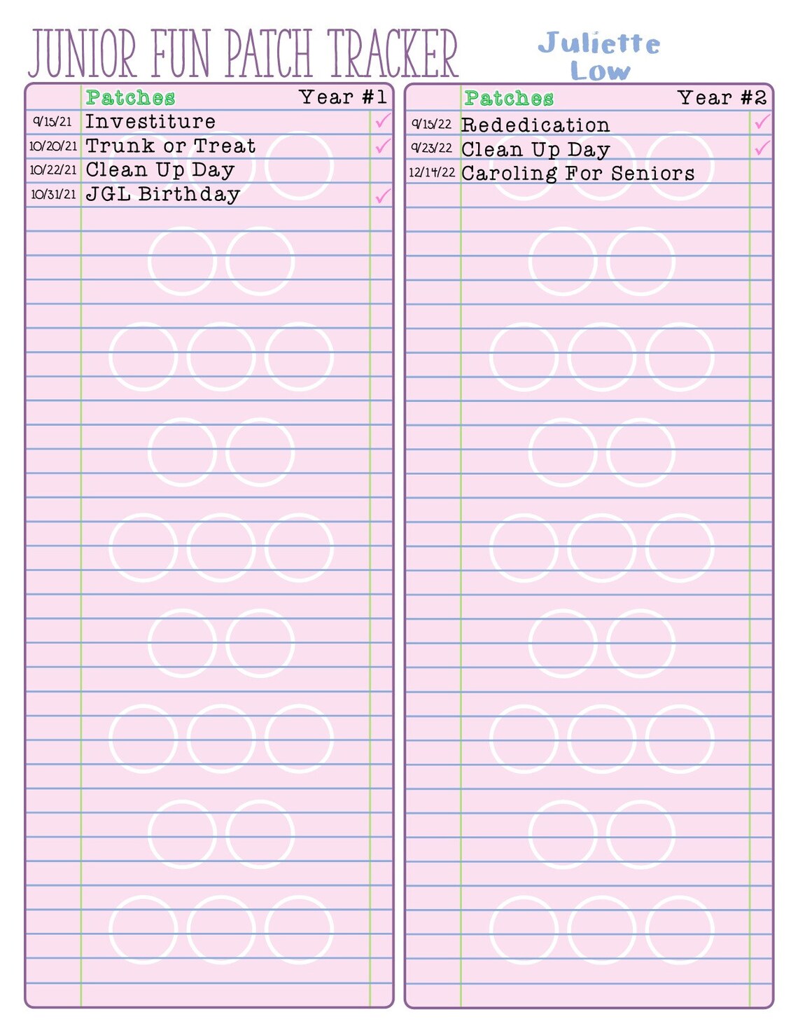 Junior Girl Scout FUN PATCH Tracker Checklist Chart Fillable Edit ...