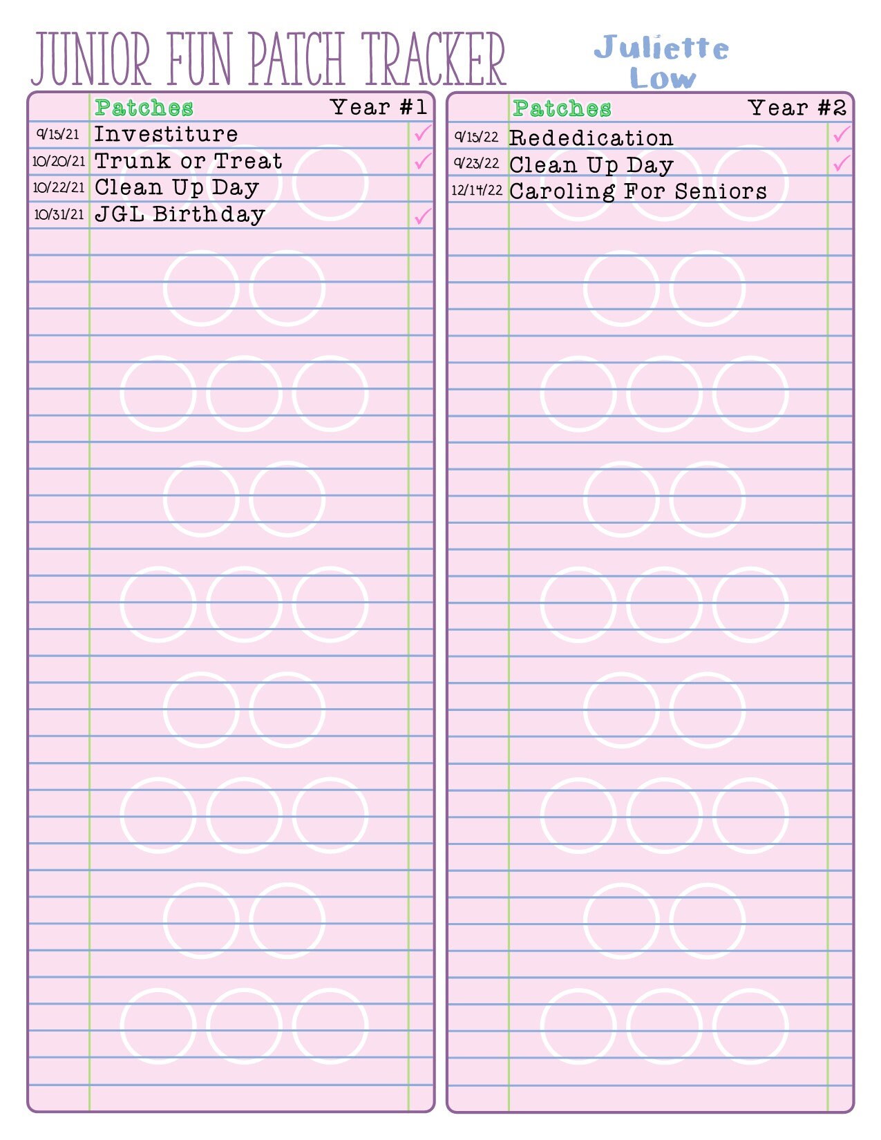Junior Girl Scout FUN PATCH Tracker Checklist Chart Fillable Edit ...
