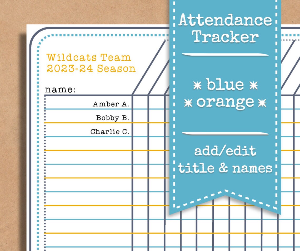 Blank *blue Orange* Meeting Activity Attendance Roster Tracker Blank ...