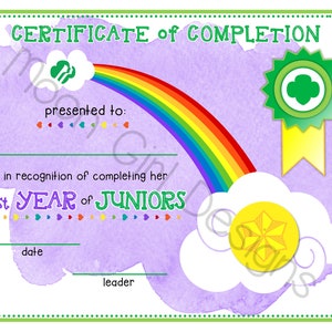 Junior Girl Scout 1st Year Completion Certificate Template - Etsy Australia