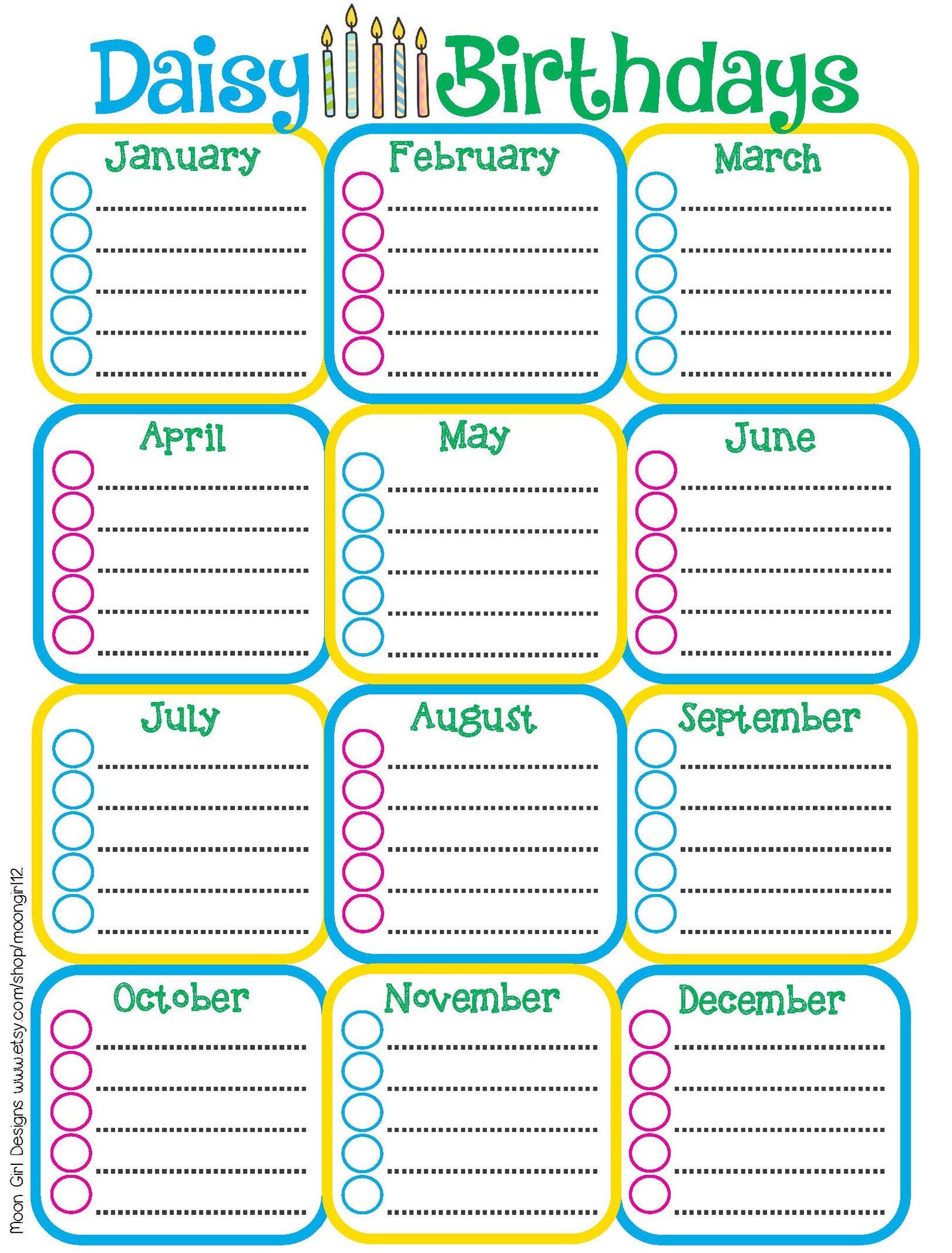 Daisy Girl Scout Birthday Calendar Troop Fillable Customize Edit ...