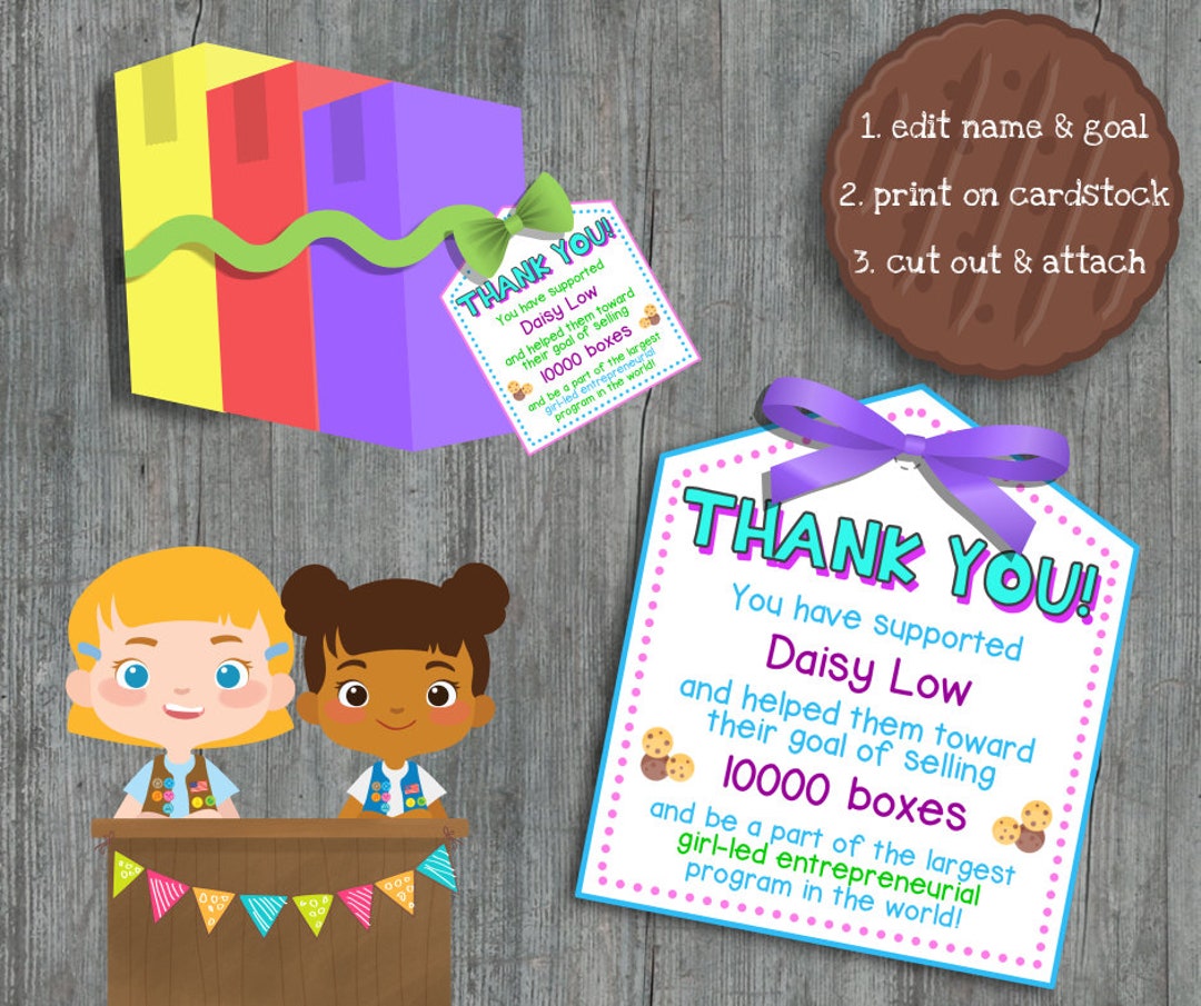 Girl Scout Cookie Thank You Card Name & Goal Editable Printable Cut Out ...