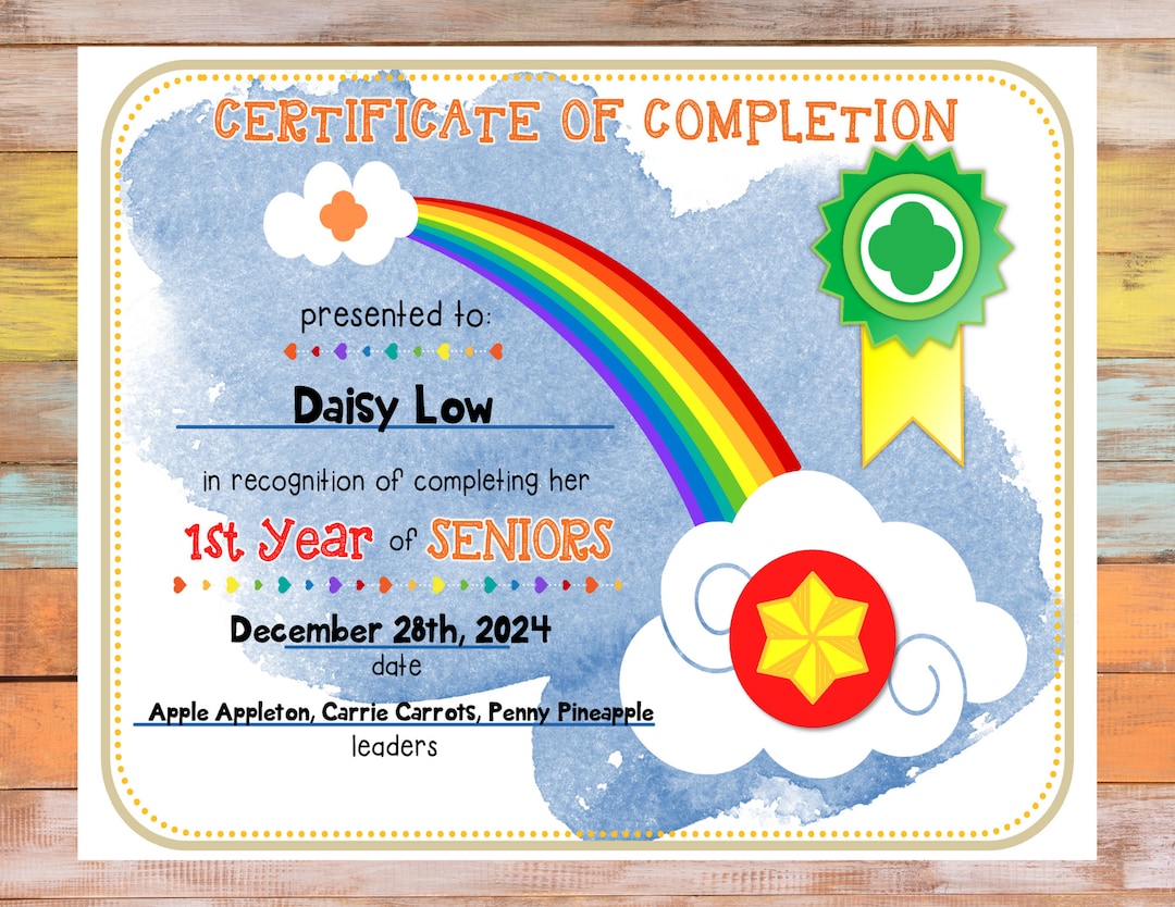 1st Year Senior Girl Scout Completion Certificate Fillable Edit ...