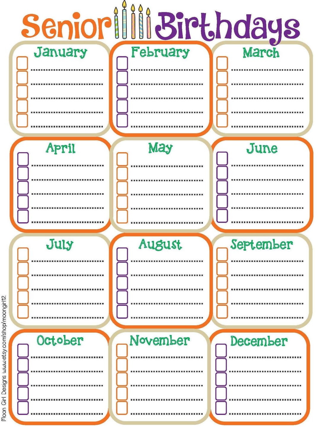 Senior Birthday Calendar Girl Scouts Editable Printable PDF Template ...
