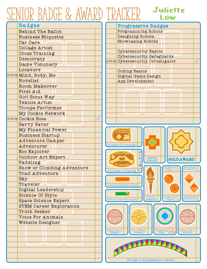 Girl Scout Senior *2025-2026 UPDATE* New Version Badge Award Tracker ...