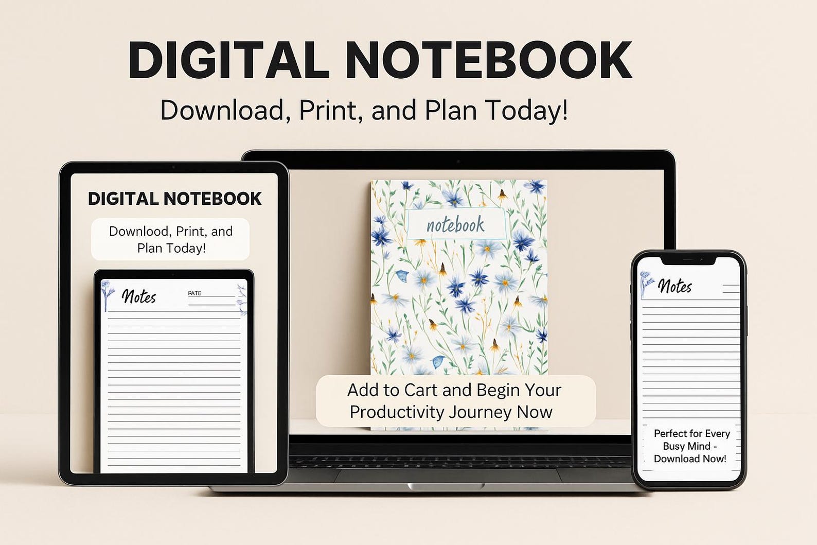 Vintage Flower Printable Notebook/ Aesthetic Digital Notebook/pdf ...