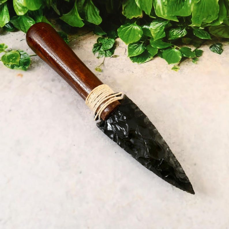 Handmade Black Obsidian Arrowhead Knife: Witchy Altar Decor, Healing ...