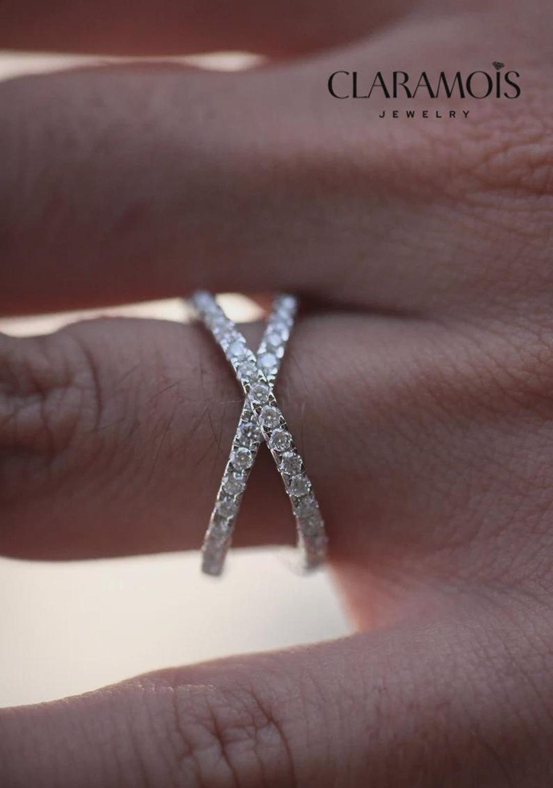Crossover Ring, Moissanite Half Eternity Ring, Criss Cross Ring ...