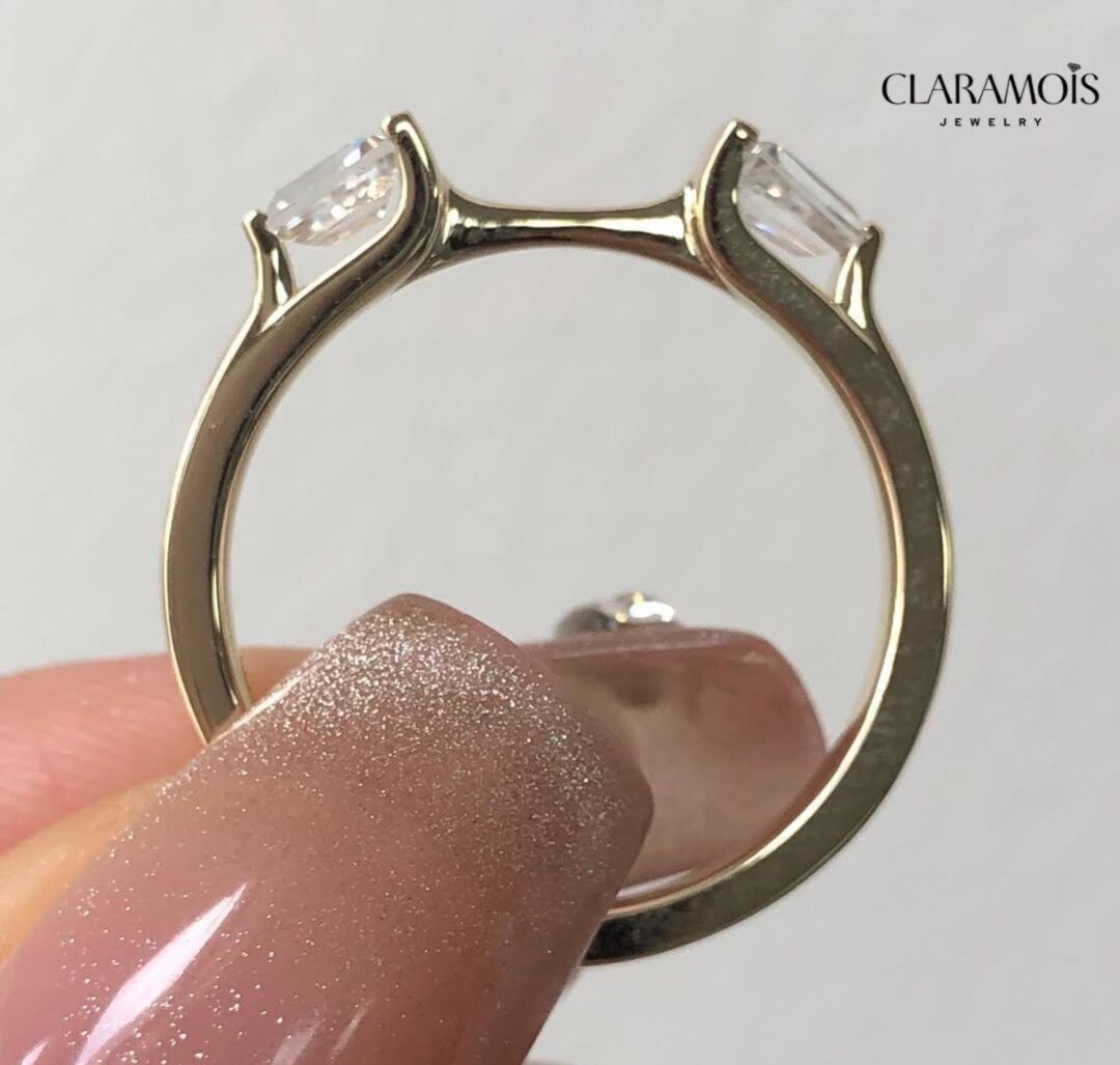 Three Stone Semi Mount, Semi Mount Ring, Moissanite Ring, 14K Gold Ring ...