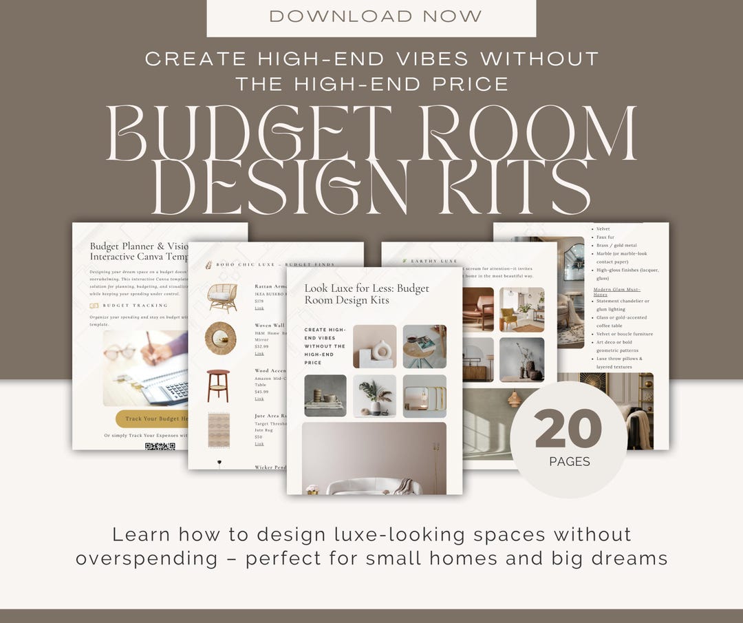 Budget Room Design Kit • Canva Mood Board and Shopping List • Luxe Look ...