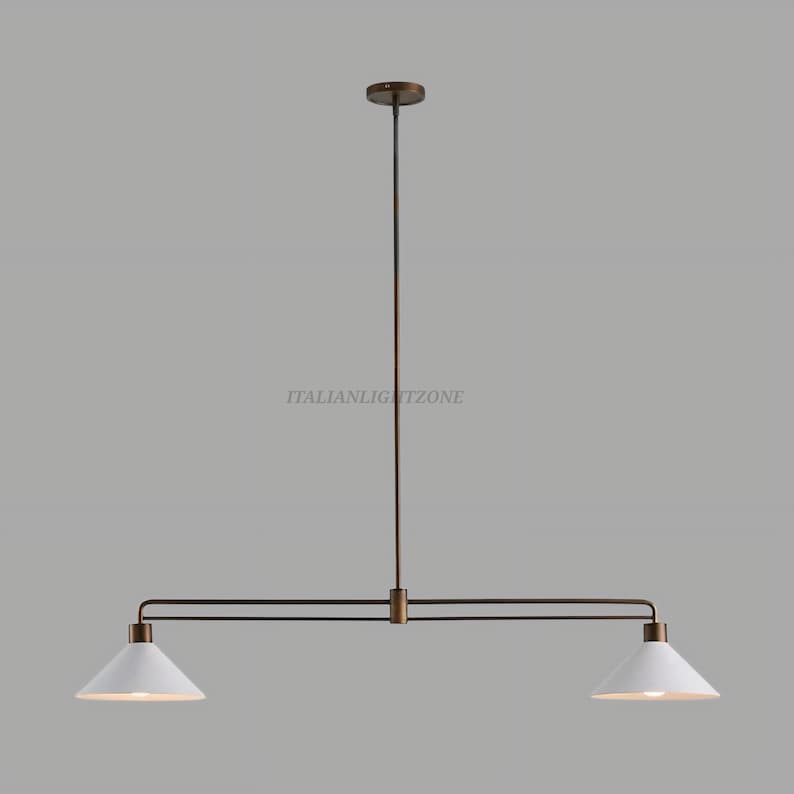 Mid Century Modern 2-light Brass Pendant Chandelier | Adjustable Linear ...