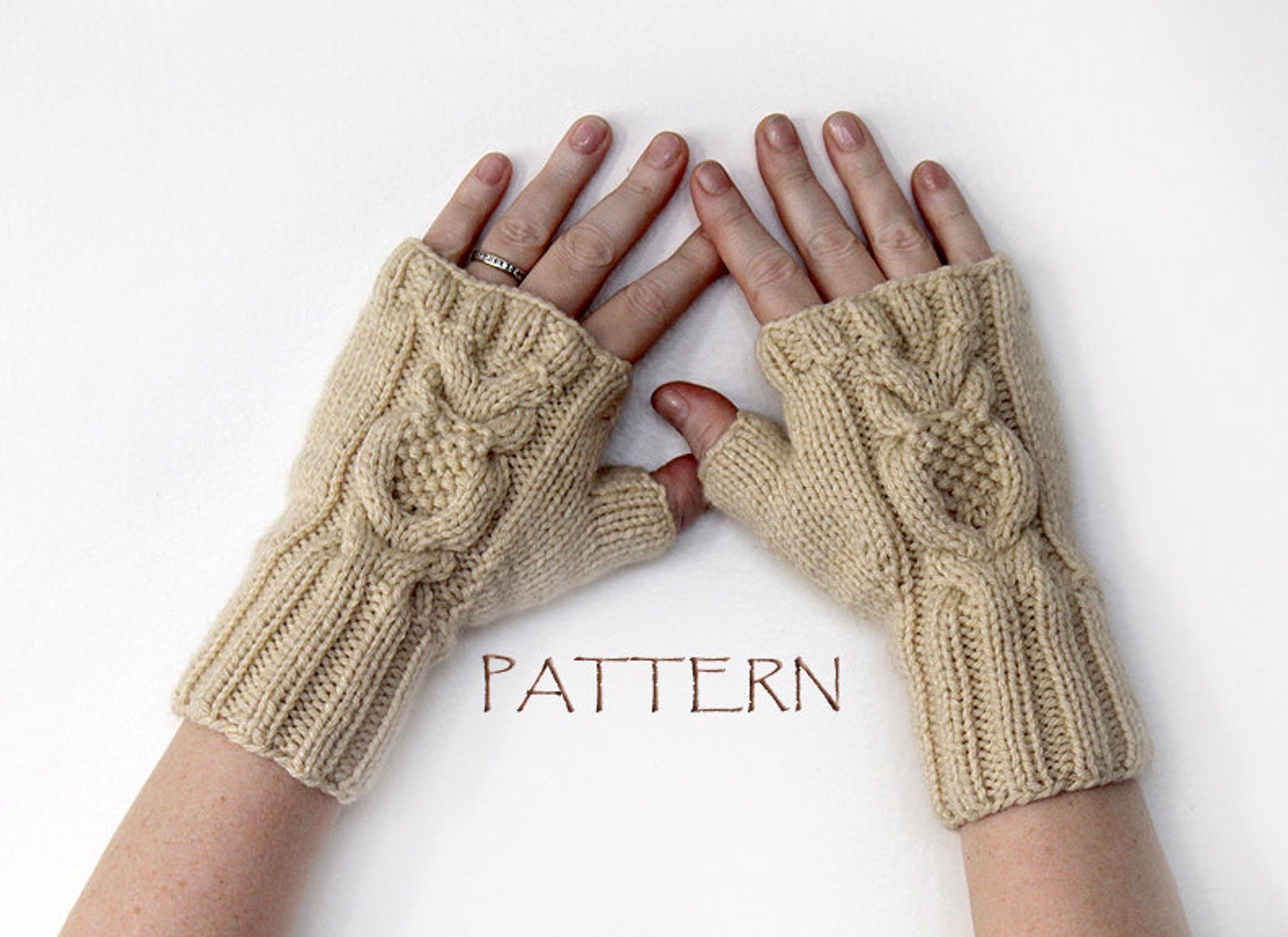 Pattern Knitted Owl Fingerless Mittens PDF - Etsy