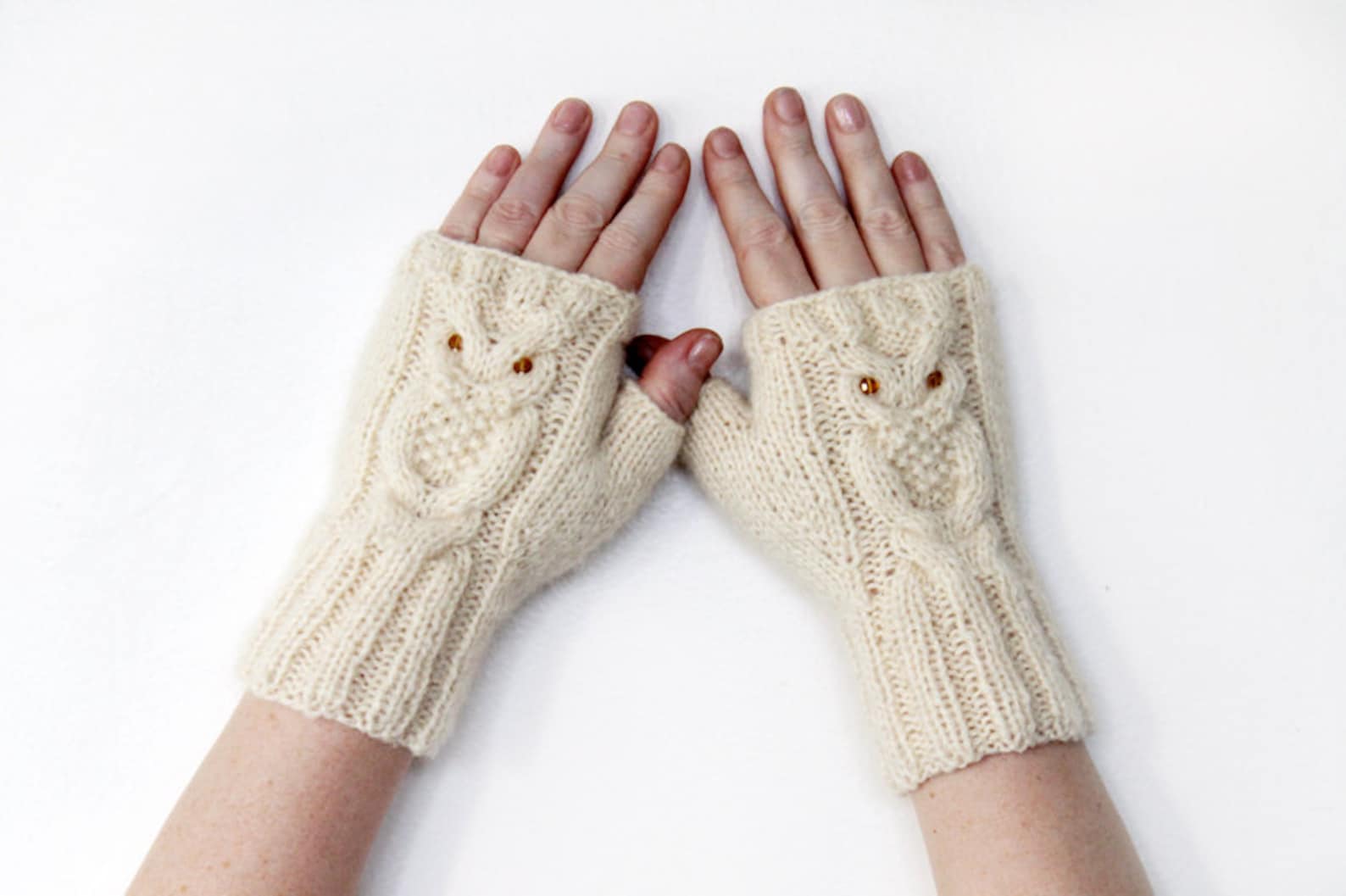 Pattern Knitted Owl Fingerless Mittens PDF - Etsy
