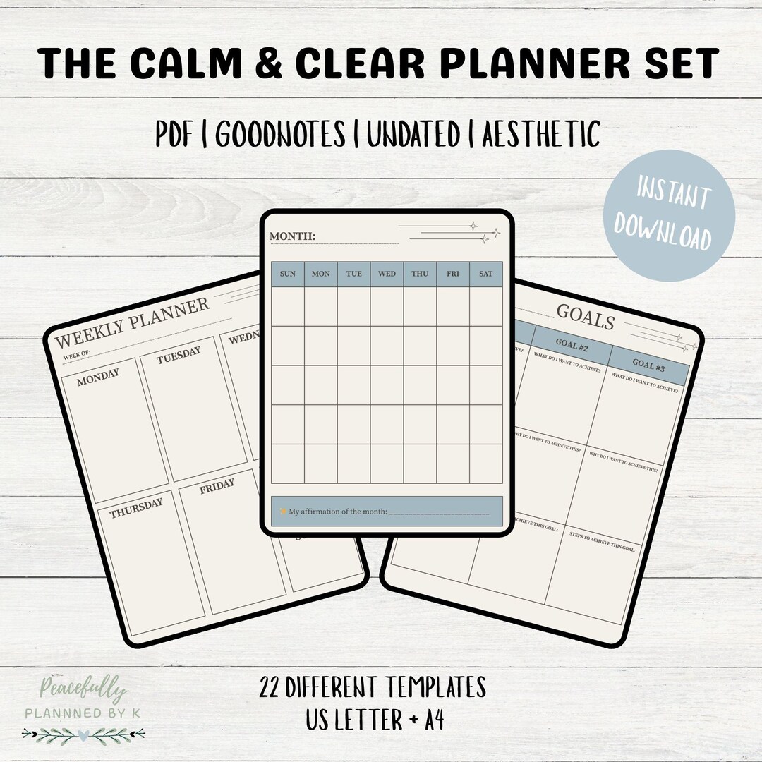 Calm & Clear Digital Planner | Printable PDF | 20+ Pages | Blue Theme ...