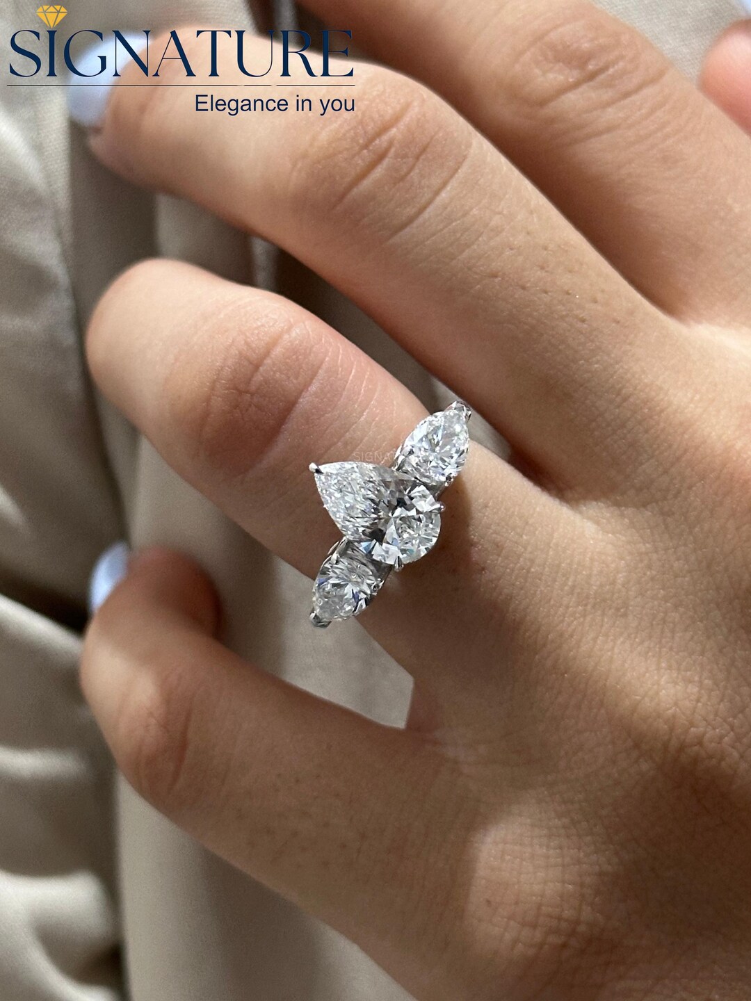 3 Carat Pear Lab Grown Diamond Ring | Trilogy CVD Diamond Ring | 3 ...