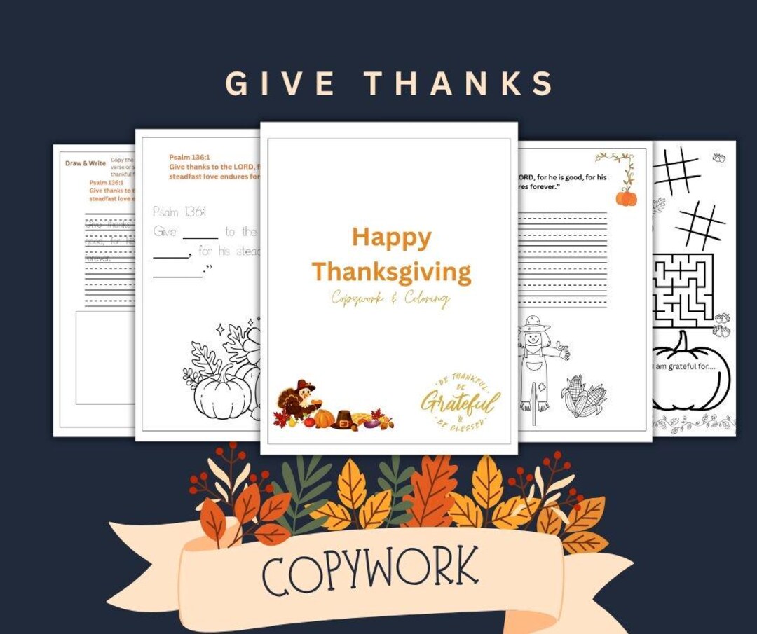 Give Thanks Copywork and Coloring Pages | Thanksgiving Printable for ...