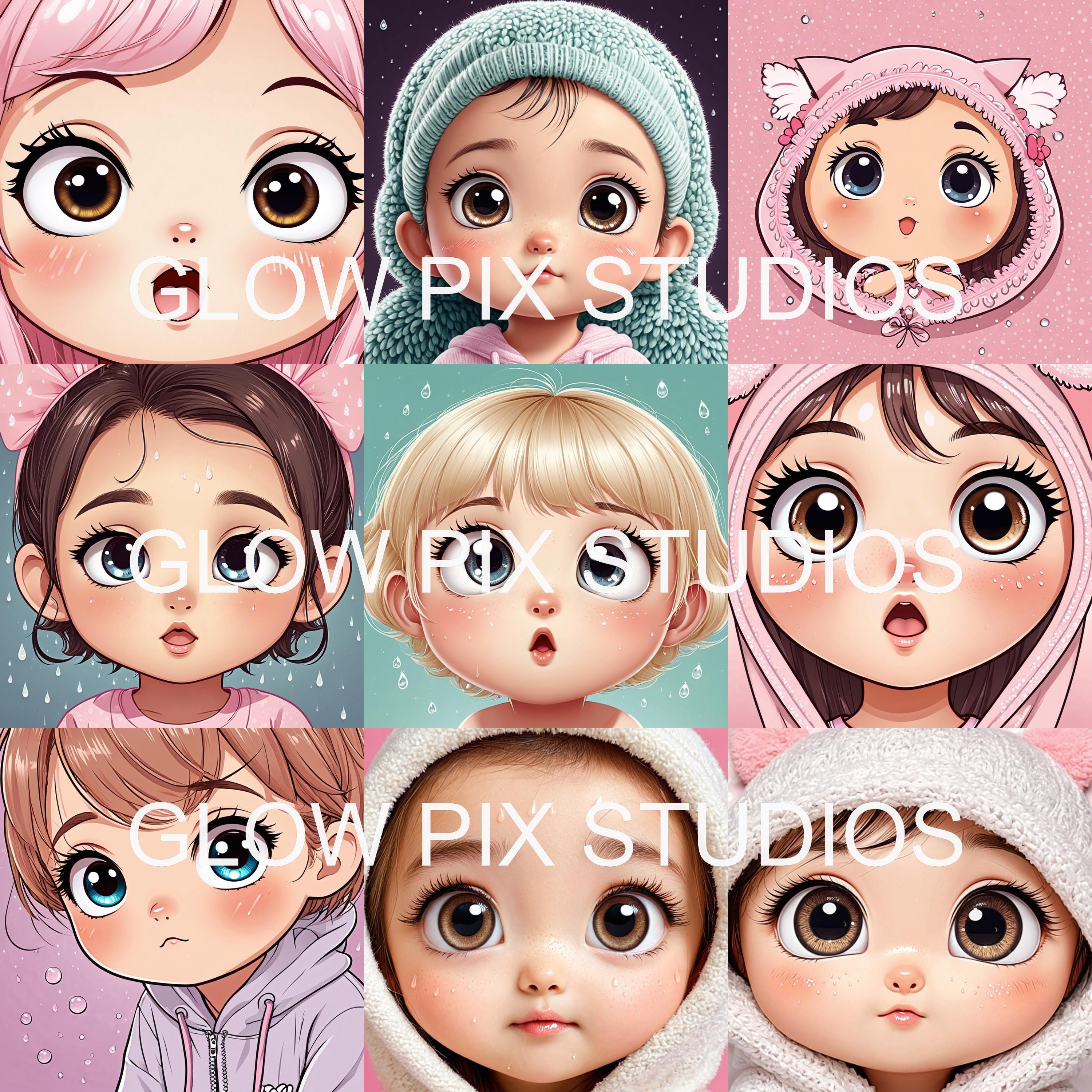 50 Adorable Kawaii Big Eyes Character Clipart Bundle | EPS, PNG, JPG ...