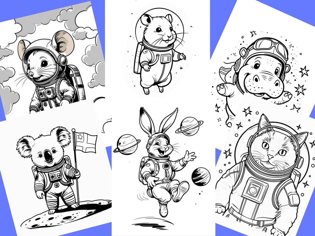 Space Animals Coloring Pages – 20 Fun Black and White Outlines | A4 ...