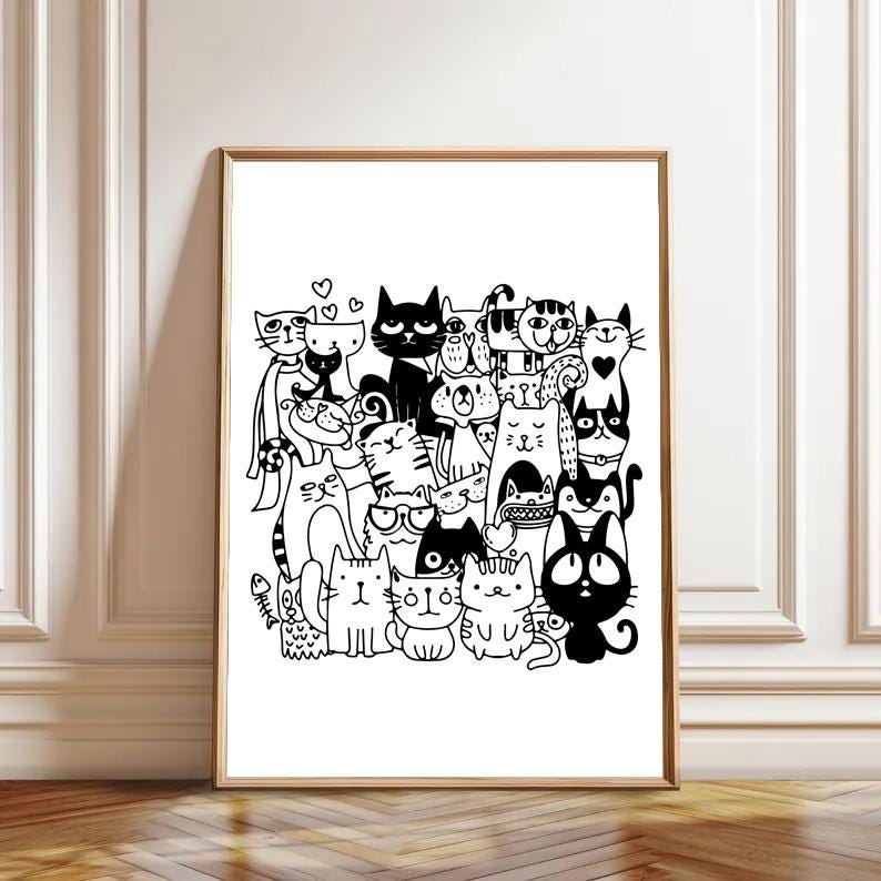 Funny Cat Clipart Bundle PNG - Black and White Kitten Design (digital ...