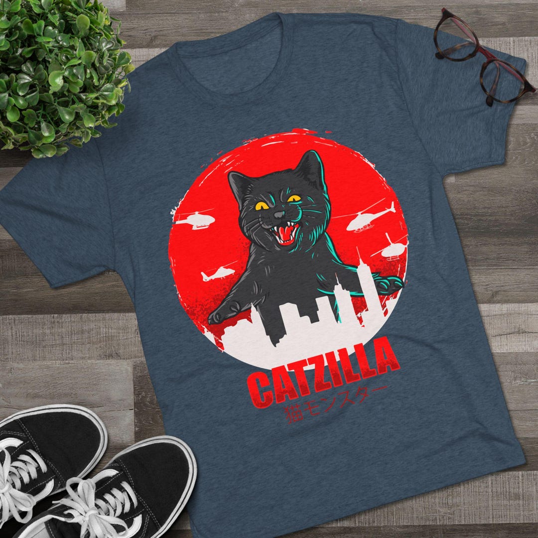 Catzilla PNG - Funny Cat T-shirt Design, Retro Japanese Movie Poster ...