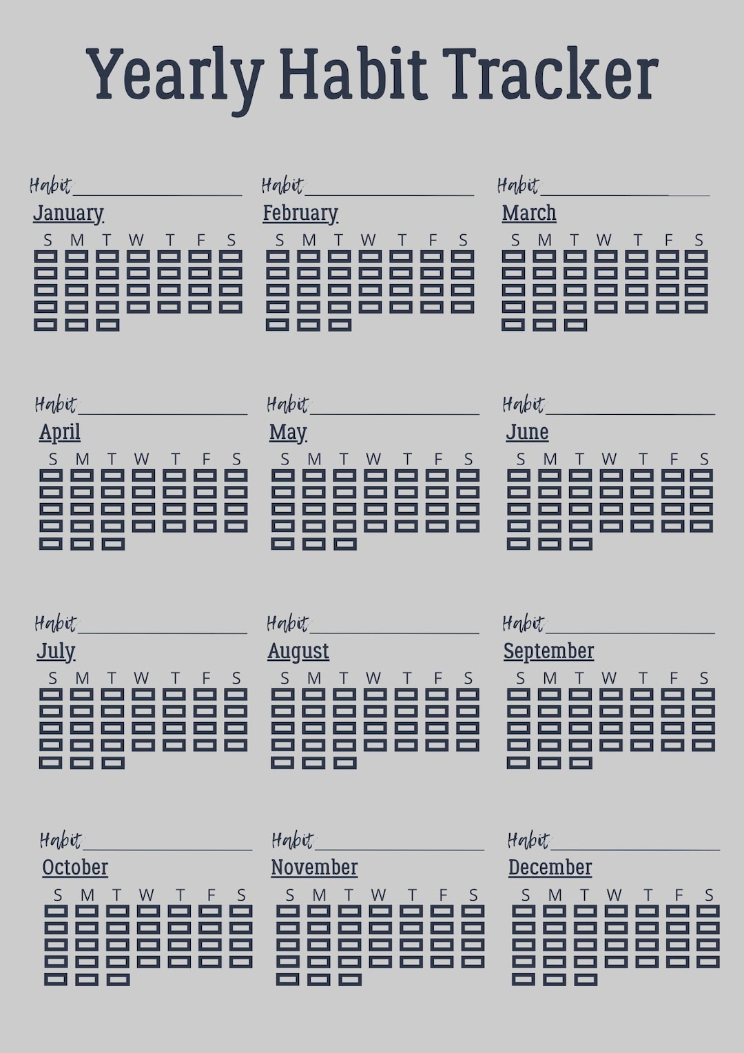 Minimalist Grey Habit Tracker Printable – Unisex Motivational Planner ...