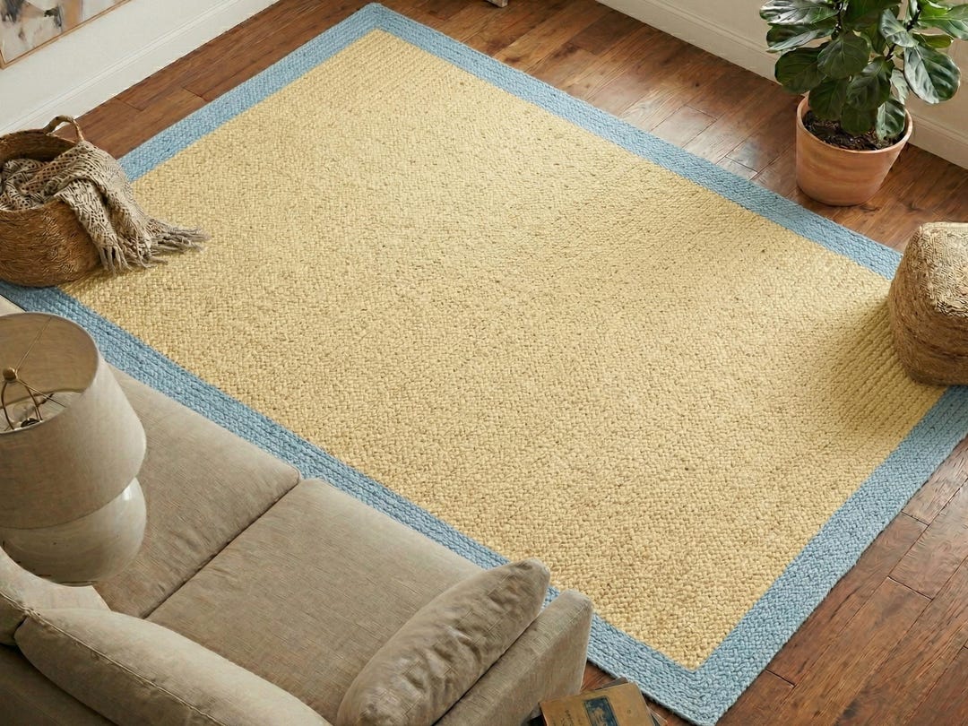 Pale Yellow Blue Jute Rug : Braided Custom Size 4x4, 4x6, 3x8 Rug Boho ...