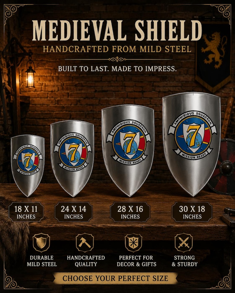 Personalized Steel Medieval Shield Custom Family Crest Wall Decor ...