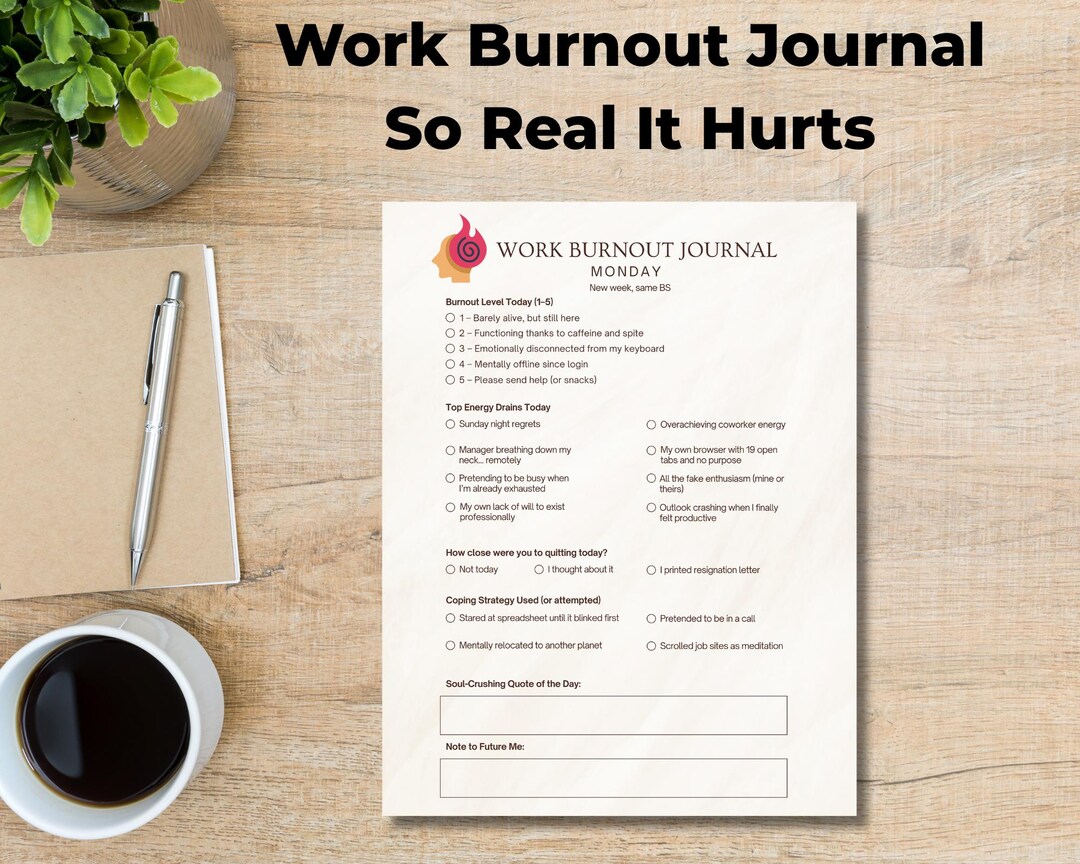 Funny Work Burnout Journal – Wydrukowany PDF Tracker Do łagodzenia ...