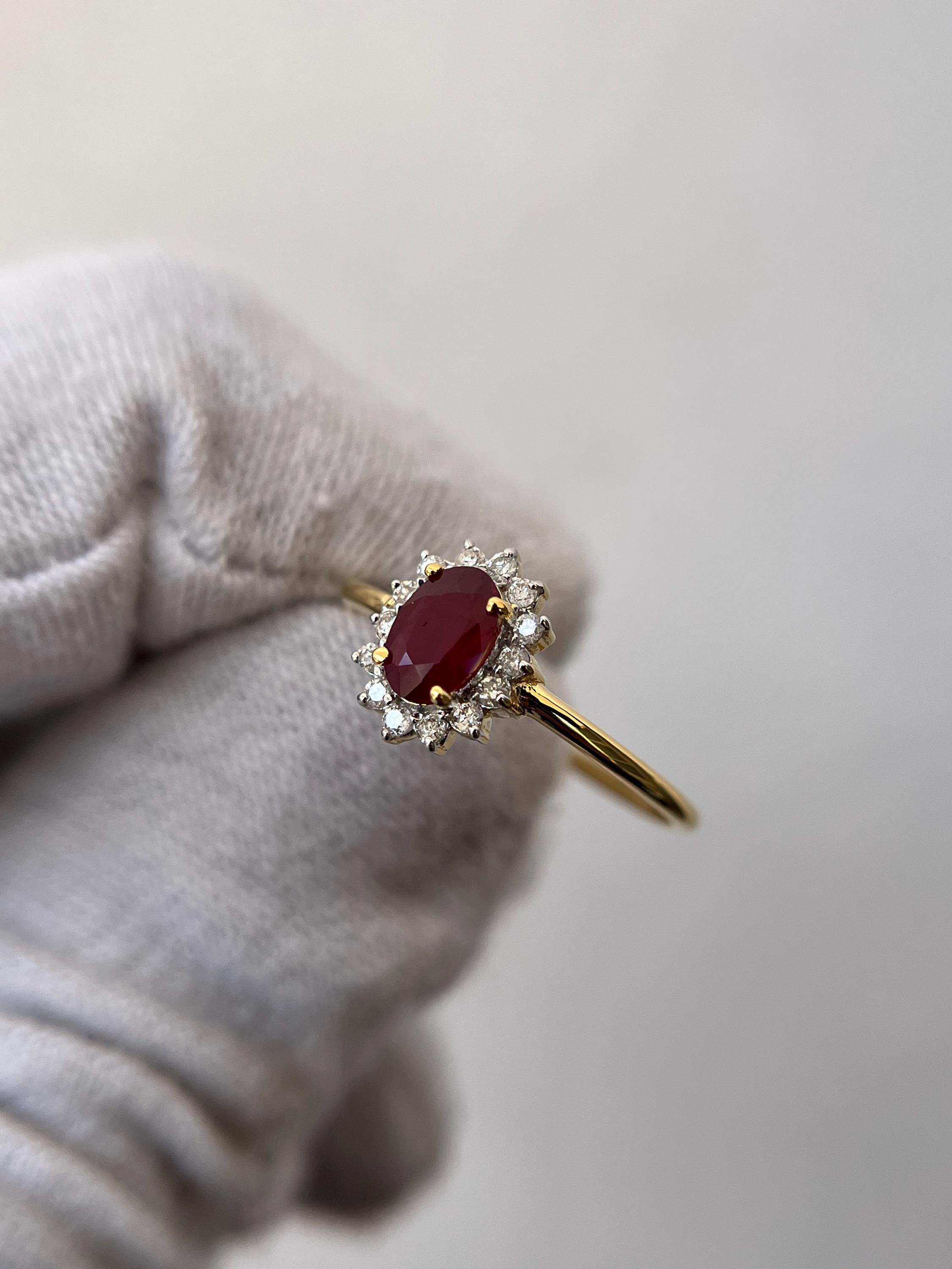 Elegant Red Ruby Ring, 14k Gold Oval Cut Ruby Ring, AAA Ruby Halo ...