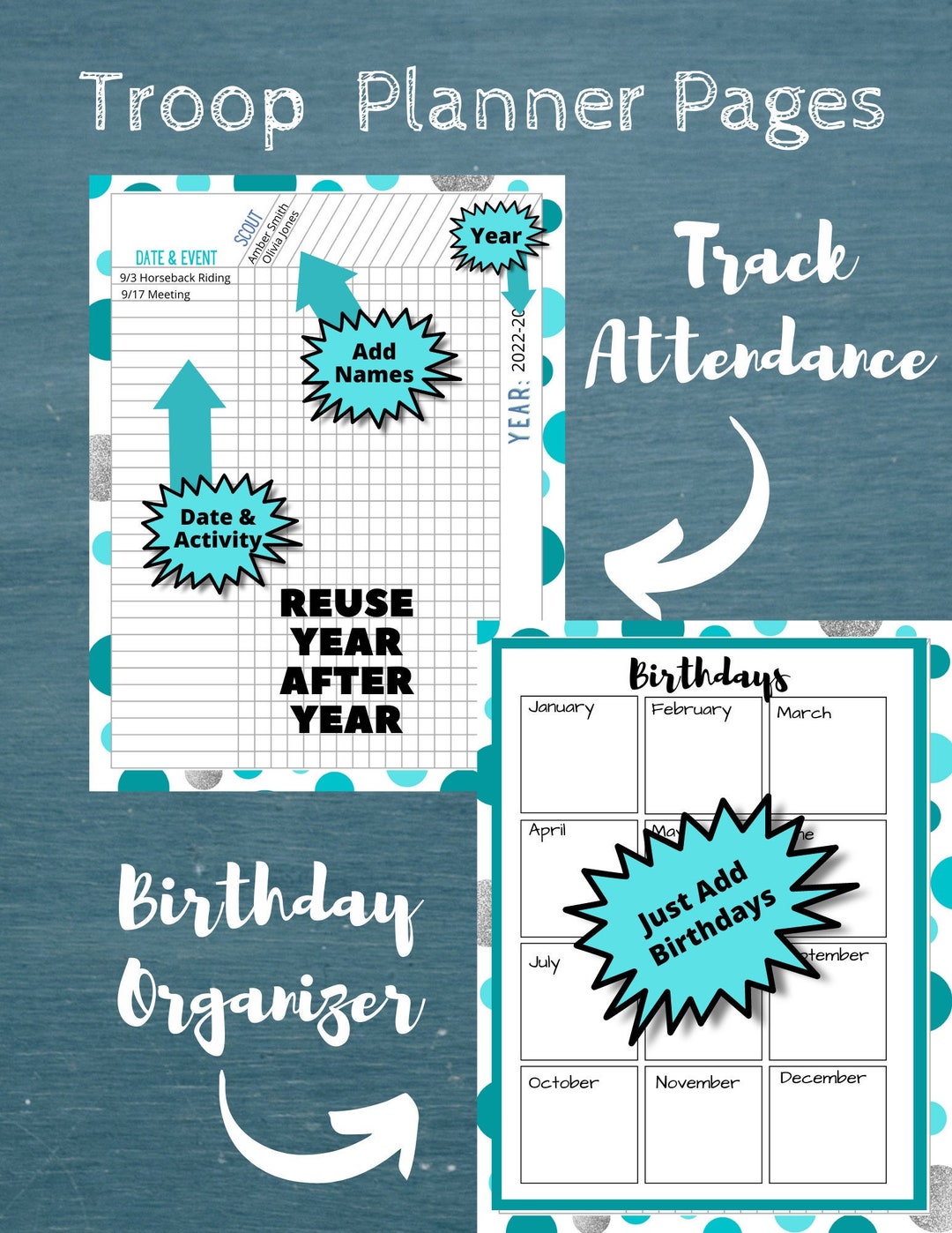 Troop Planner Set - Birthday Organizer & Attendance Sheet - Etsy