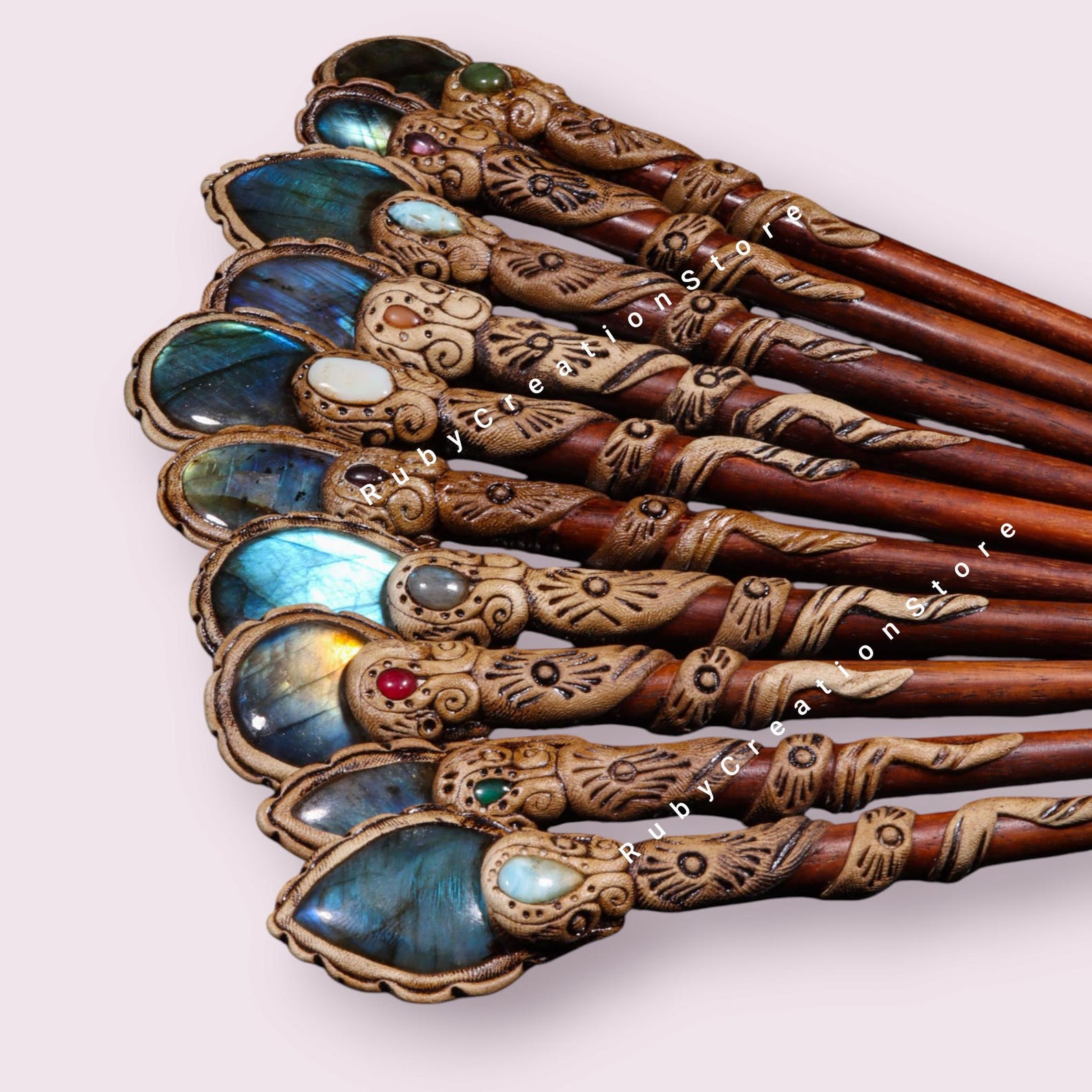 Labradorite Hair Sticks: Handmade Polymer Clay Boho Hair Pins - Etsy