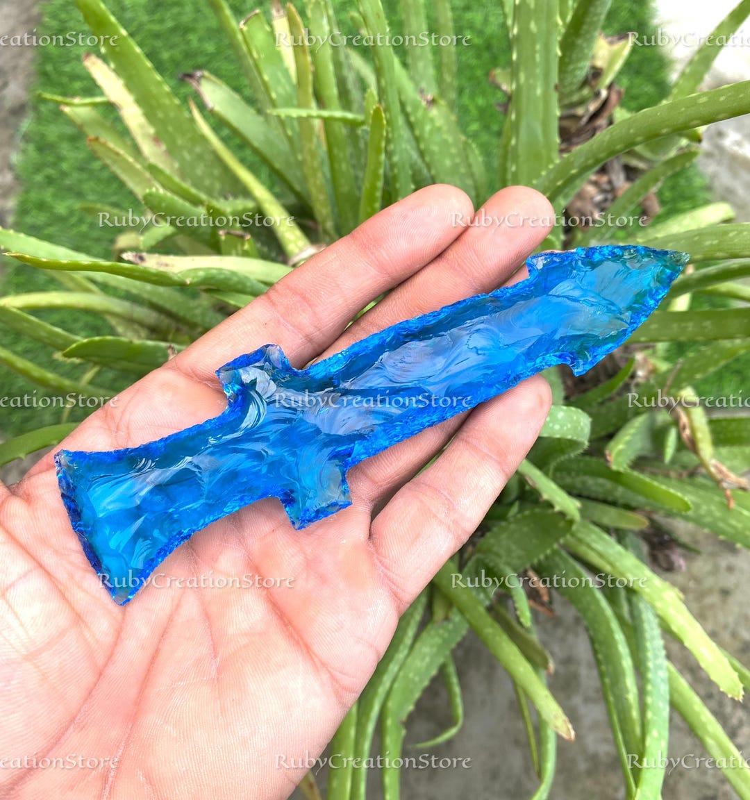 Handmade Blue Glass Sword Knife: Fantasy Crystal Blade, Collectible ...