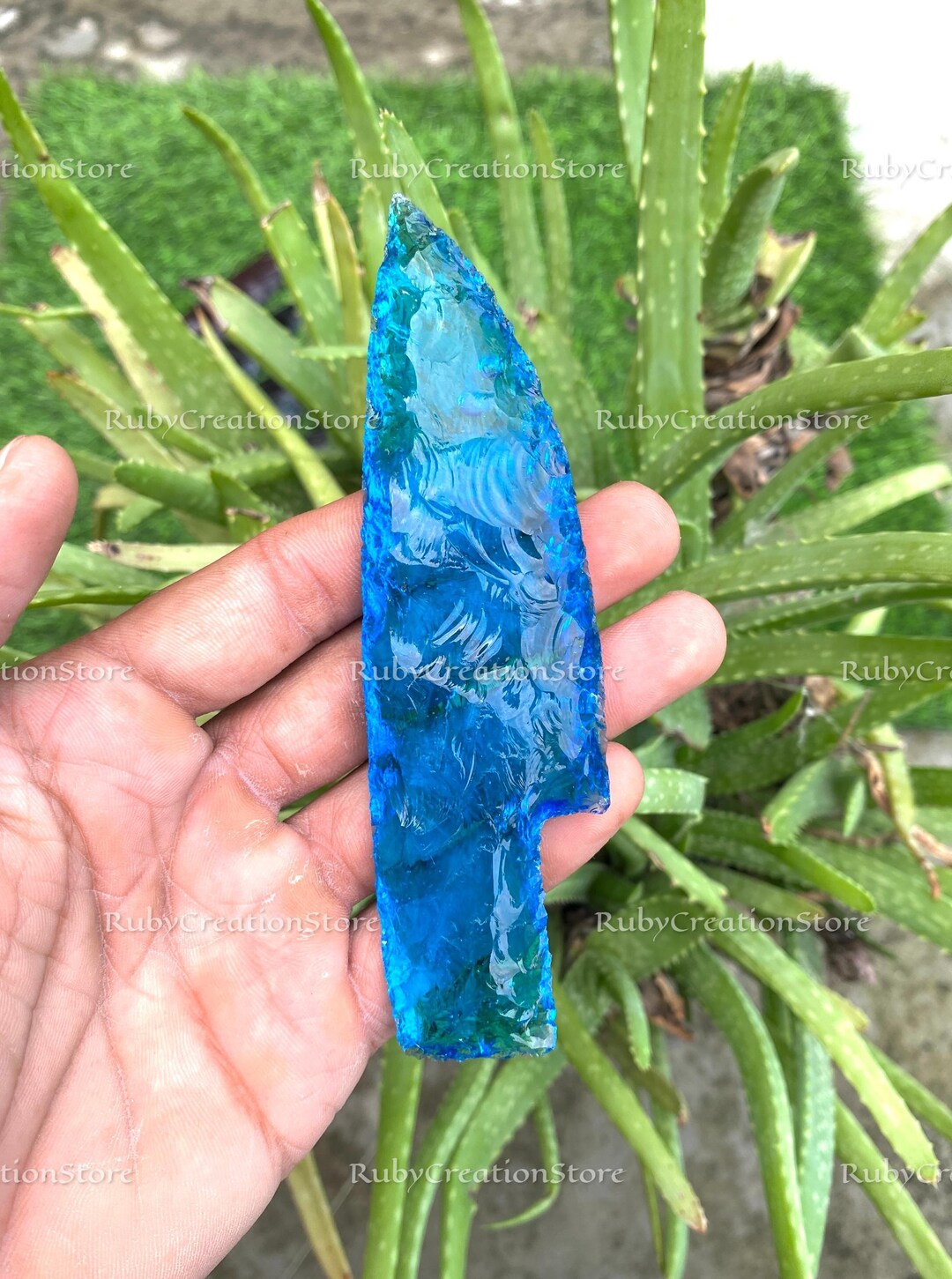 Blue Glass Hand Knapped Knife: Ocean Crystal Ritual Decor (2 Pcs) - Etsy