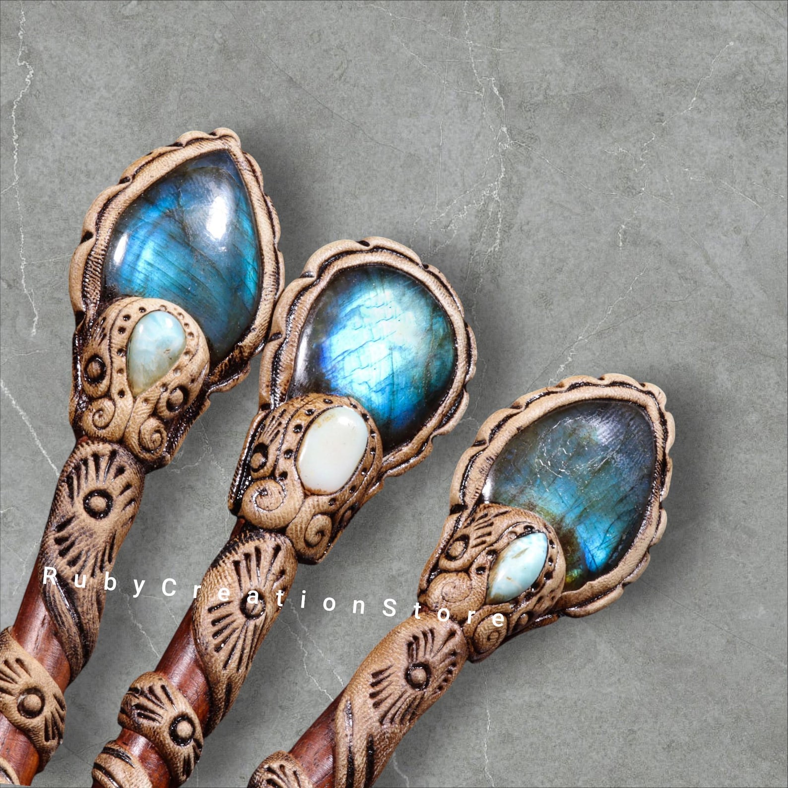 Labradorite Hair Sticks: Handmade Polymer Clay Boho Hair Pins - Etsy