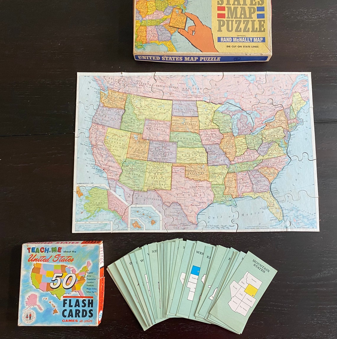 United States Flash Cards United States Map Puzzle Vintage - Etsy