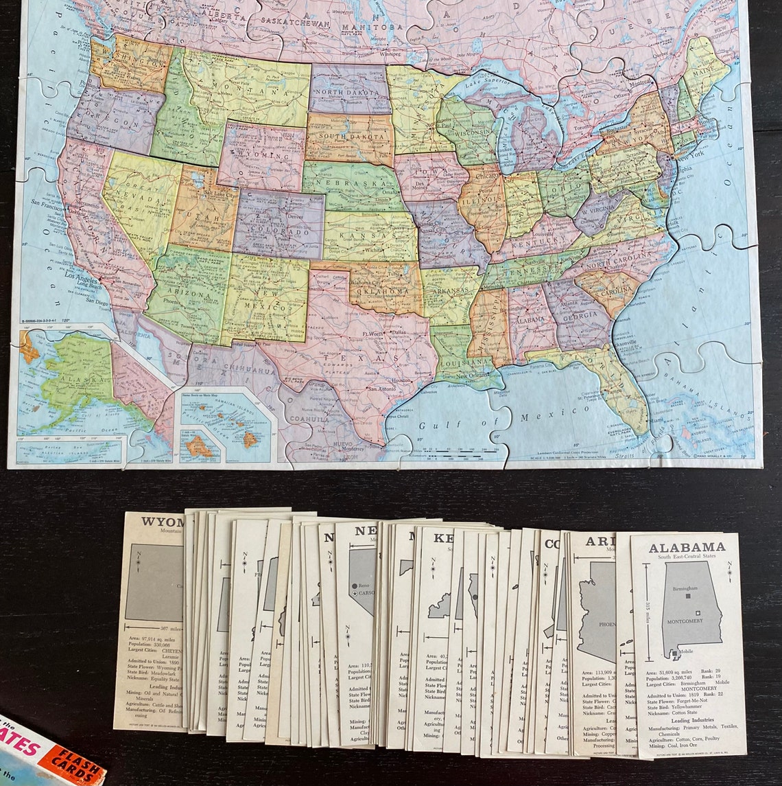 United States Flash Cards United States Map Puzzle Vintage - Etsy