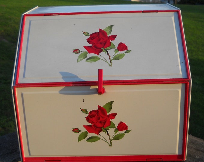 Vintage Red Rose Metal 2 Tier Bread Box - Etsy