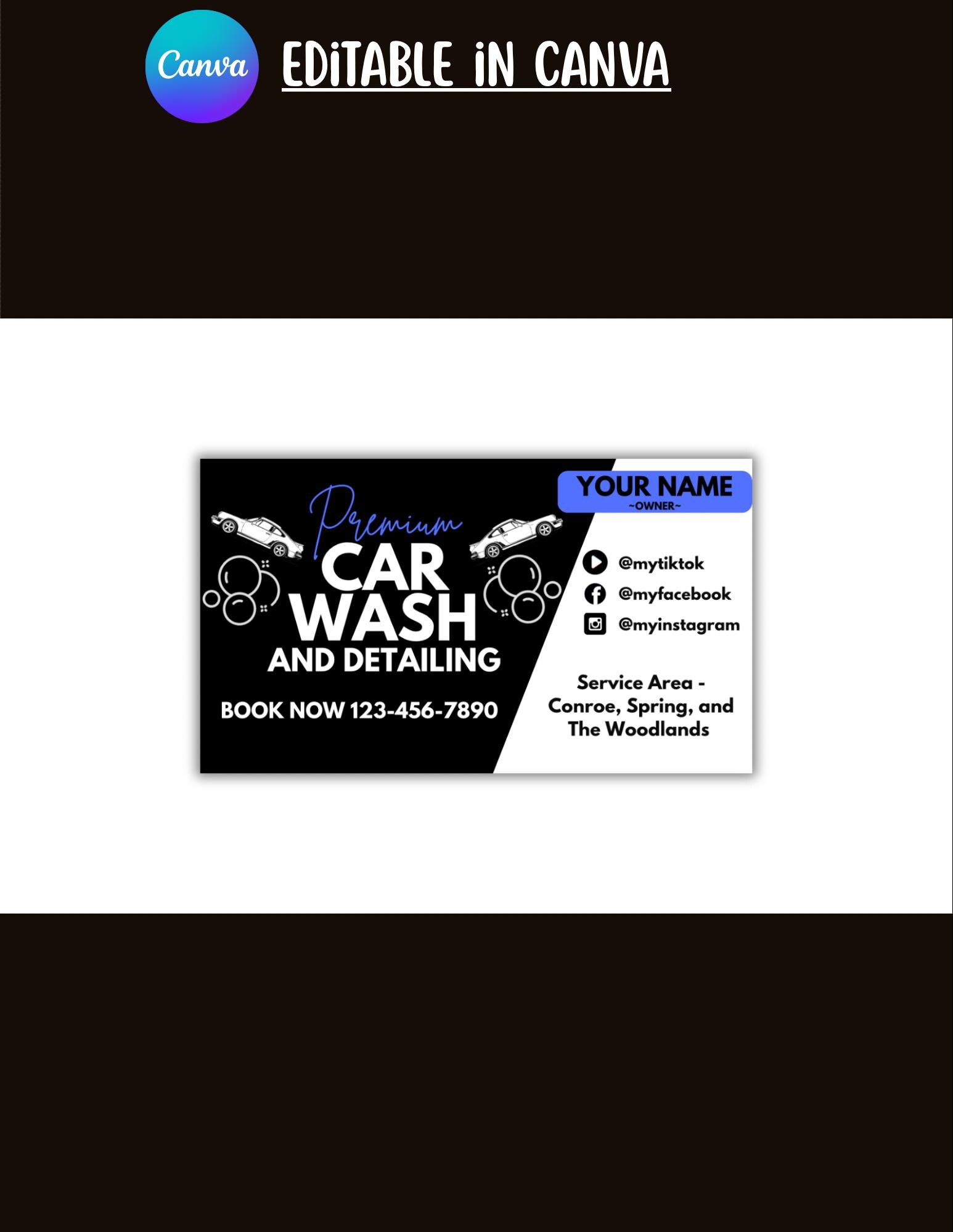 Auto Detailing Business Card Template, Editable Canva Card for Mobile ...